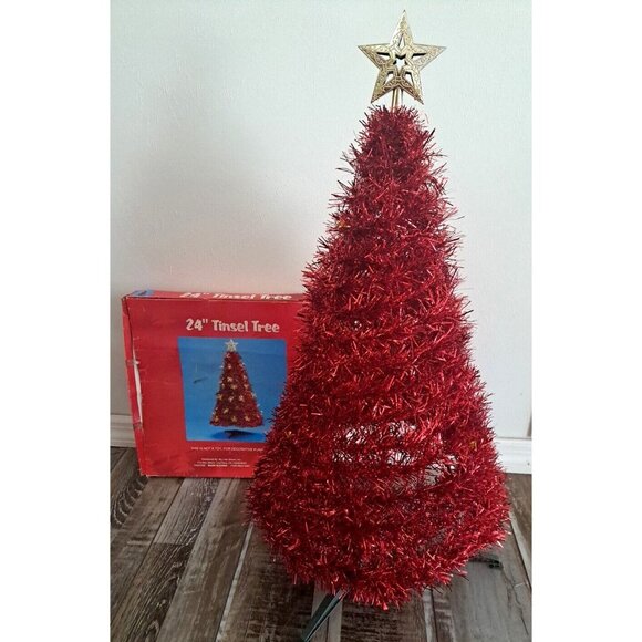 Holiday | Tabletop Tinsel Christmas Tree W Gold Star Box Easy Assembly ...